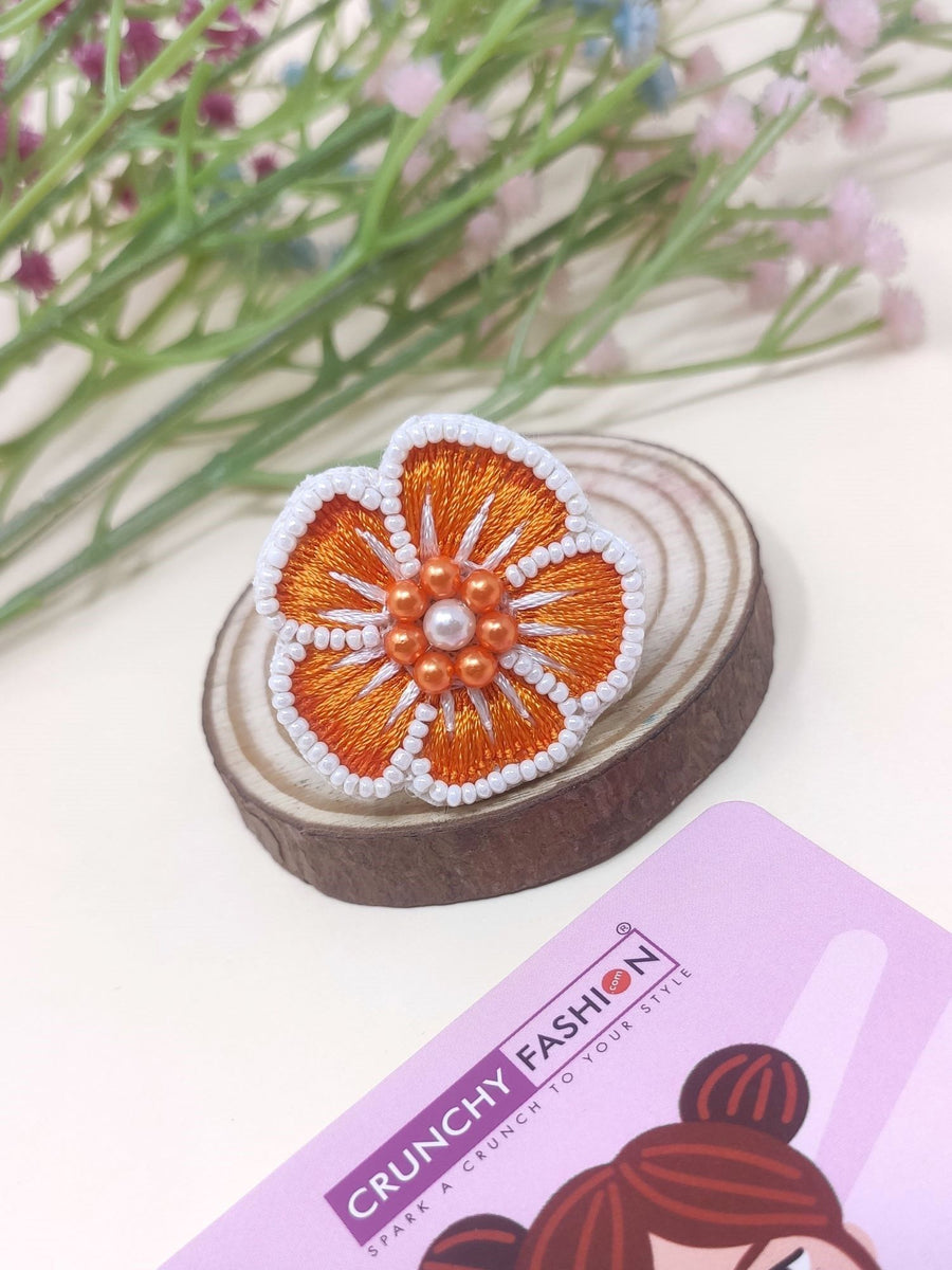 Handmade Orange Flower Ring for Women | Floral Jewellery for Haldi-Mehndi