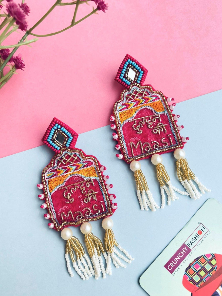 Dulhan ki Maasi- Vibrant Pink Handmade Beaded Earrings for Haldi Mehndi
