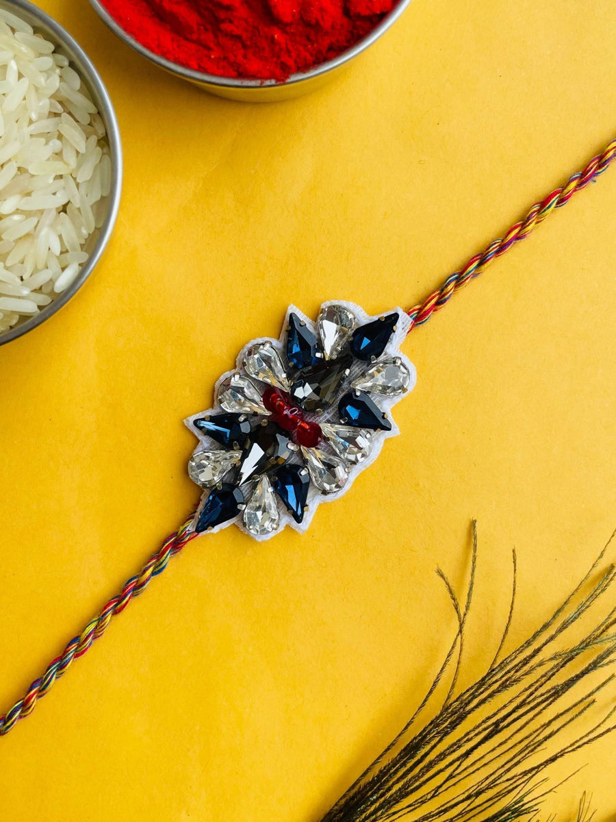 Handmade White-Blue Rakhi For Brother and Bhabhi | send rakhi to USA, UK