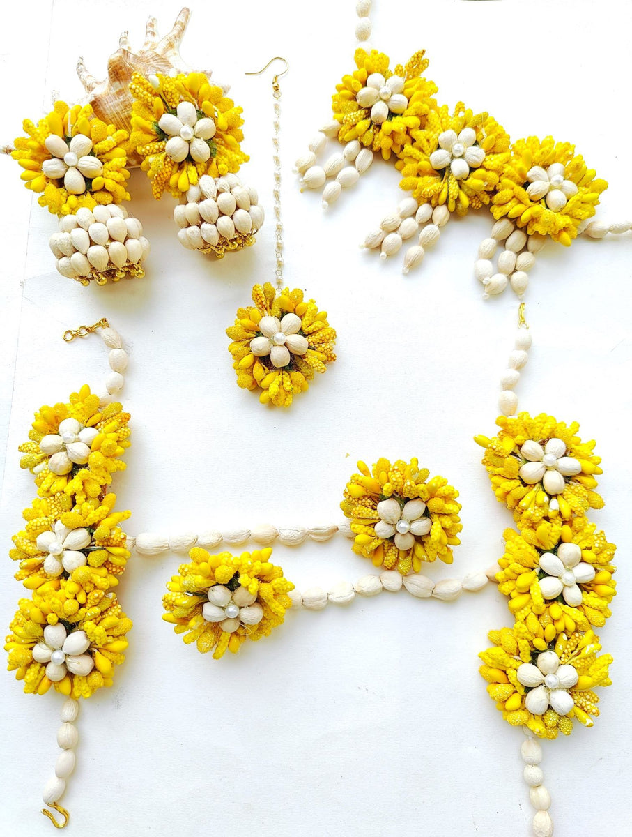 Vibrant Yellow-White Floral Haldi Bridal Jewelry Set