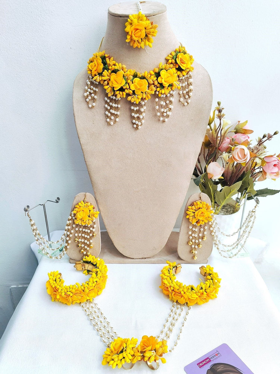 Gorgeous Yellow Floral Haldi Jewellery Set for Women | Bridal Jewelry