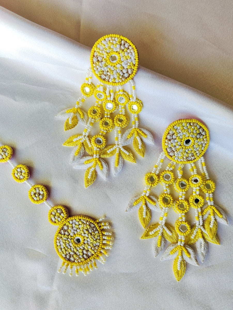 Yellow-White Floral Jewellery Set for Haldi| Designer Carnival Collection