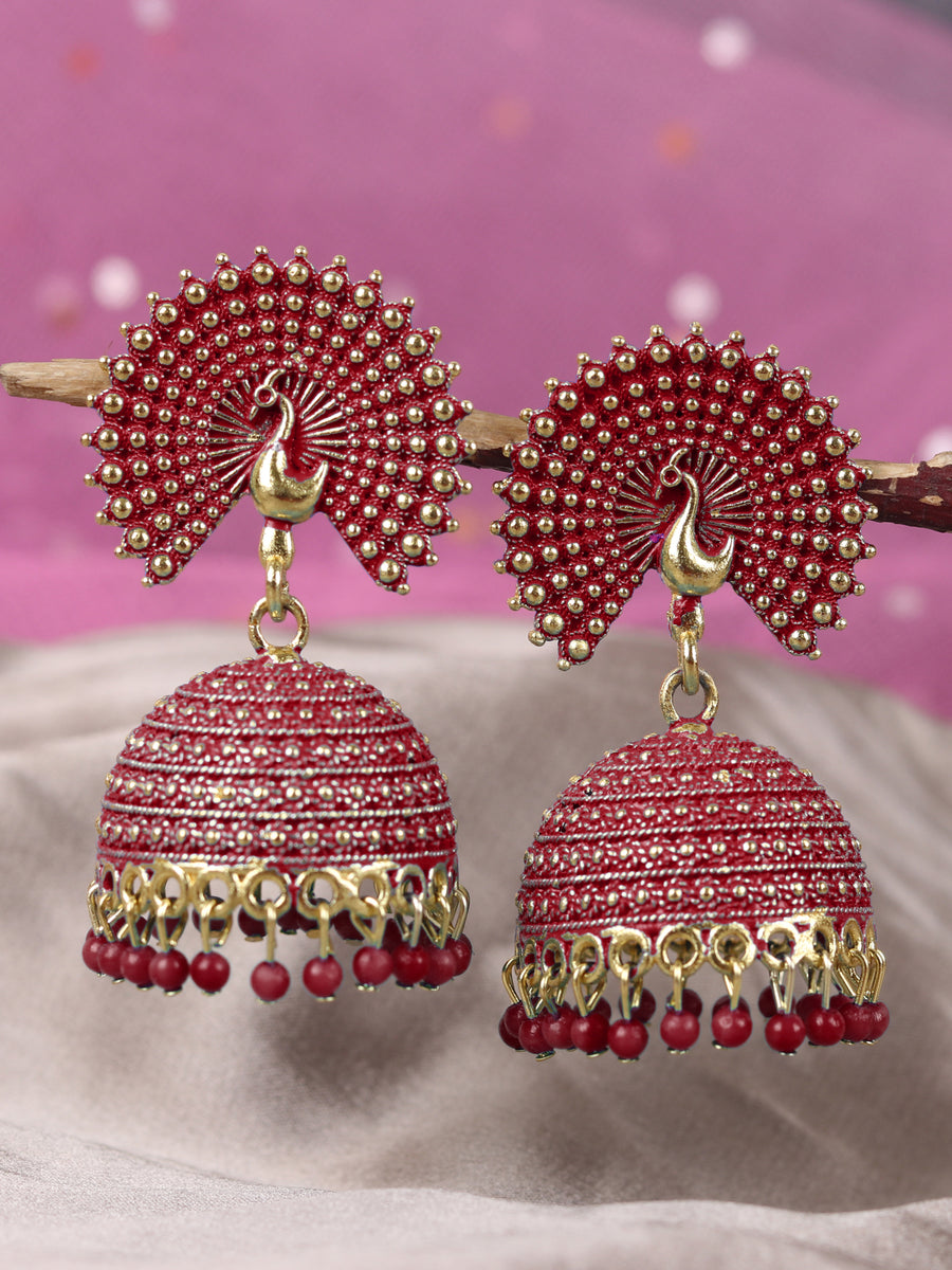 Traditional Gold Pearl Drops Peacock Jhumka Earrings for Women | Jhumka ...