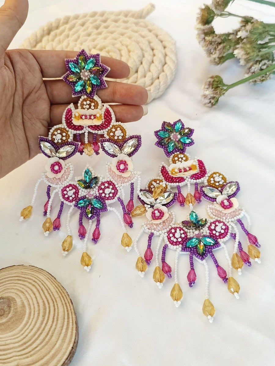 Mohini Earrings-Multicolored Handmade Beaded Haldi/Mehndi Earrings for
