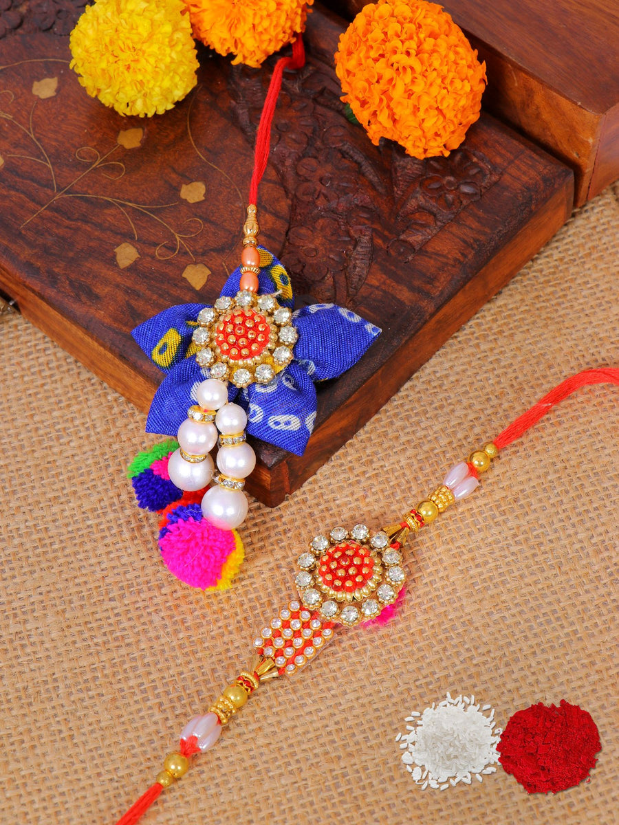 Exceptional Designer Multi-Color Rakhi Set for Bhaiya & Bhabhi | Rakhi ...