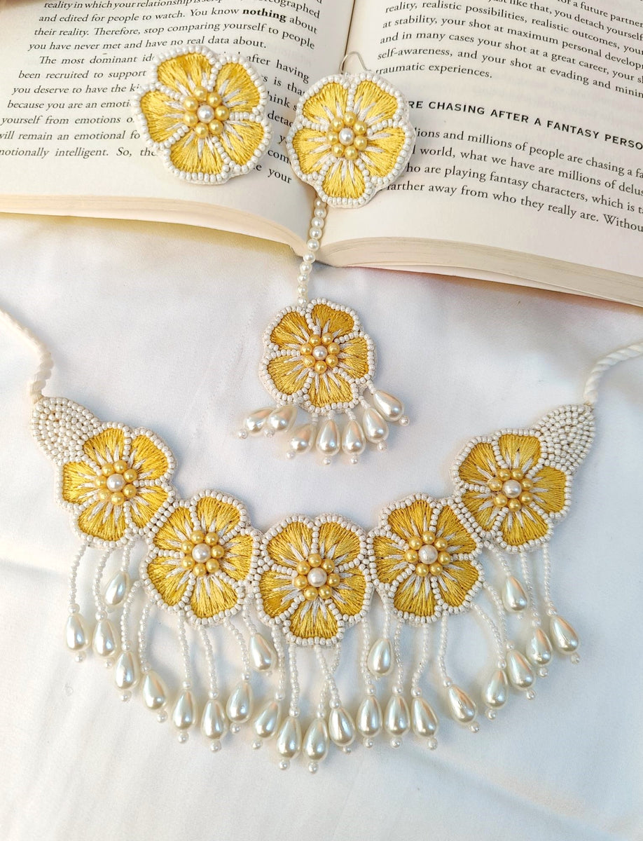 Yellow Blossom Handmade Embroidered Jewellery Set for Women