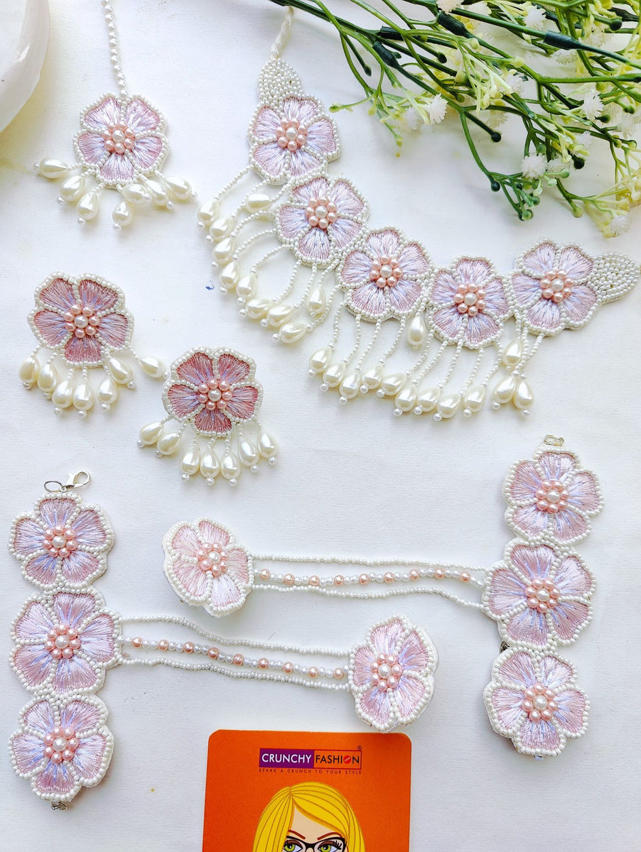 Pink Blossom Haldi Set | Baby Pink Floral Jewellery Sets
