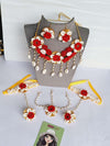 Red Floral Haldi Jewelry with Shell Set for Bride | Bridal Jewelry